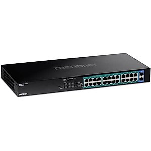 TRENDnet 26-Port Gigabit PoE+ Switch, 24 x 30W PoE+ Ports, 2 Gigabit SFP Slots, 380W PoE Budget, 52Gbps Switching Capacity, 1U 19” Rack Mountable, Lifetime Protection, Black, TPE-TG262