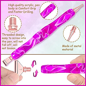 Praise V Do Ergonomic Diamond Painting Art Drill Bead Dot Pen Kit with Screw Steel Silver Metal Tip Nibs Placers Roller Tool Accessories for 5D Diamond Paint Purple