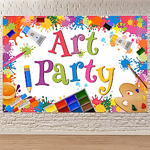 Art Paint Party Backdrop Banner Decor White - Colorful Art Painting Artist Birthday Party Theme Decorations for Girls Boys Women Supplies