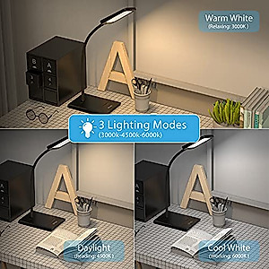 TROND Desk Lamp, Dimmable Eye-Caring Task Lamp, 3 Color Modes 7 Brightness Levels Table Lamp, Flexible Gooseneck Lamp, Desk Light for Home Office Bedroom Kitchen Nightstand Reading, 6000K, 10W, Black