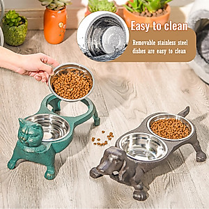 Sungmor Raised Bowls for Cats - Heavy Duty Non Slip Cast Iron Stands & 2 Stainless Steel Food Dish & Water Bowls - Great Pet Cats Feeder - Feeding & Watering Station Pet Supplies - 15.2x6.7x5.9 Inch