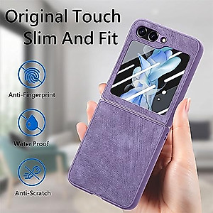 phone protective flip case Ultra Slim Case Compatible with Samsung Galaxy Z Flip 5 Case Built in Front Screen Protector, PU Leather Back Case Thin Case Minimalist Design Shockproof Full Body Protectiv