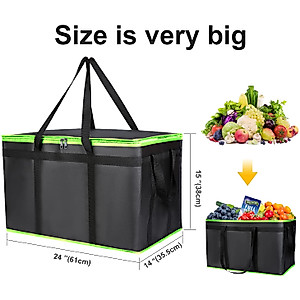 musbus XXXL-Large Insulated Grocery shopping bags, Green, reusable bag,thermal zipper,Collapsible,tote,cooler,food transport hot and cold,camping,Recycled Material delivery groceries