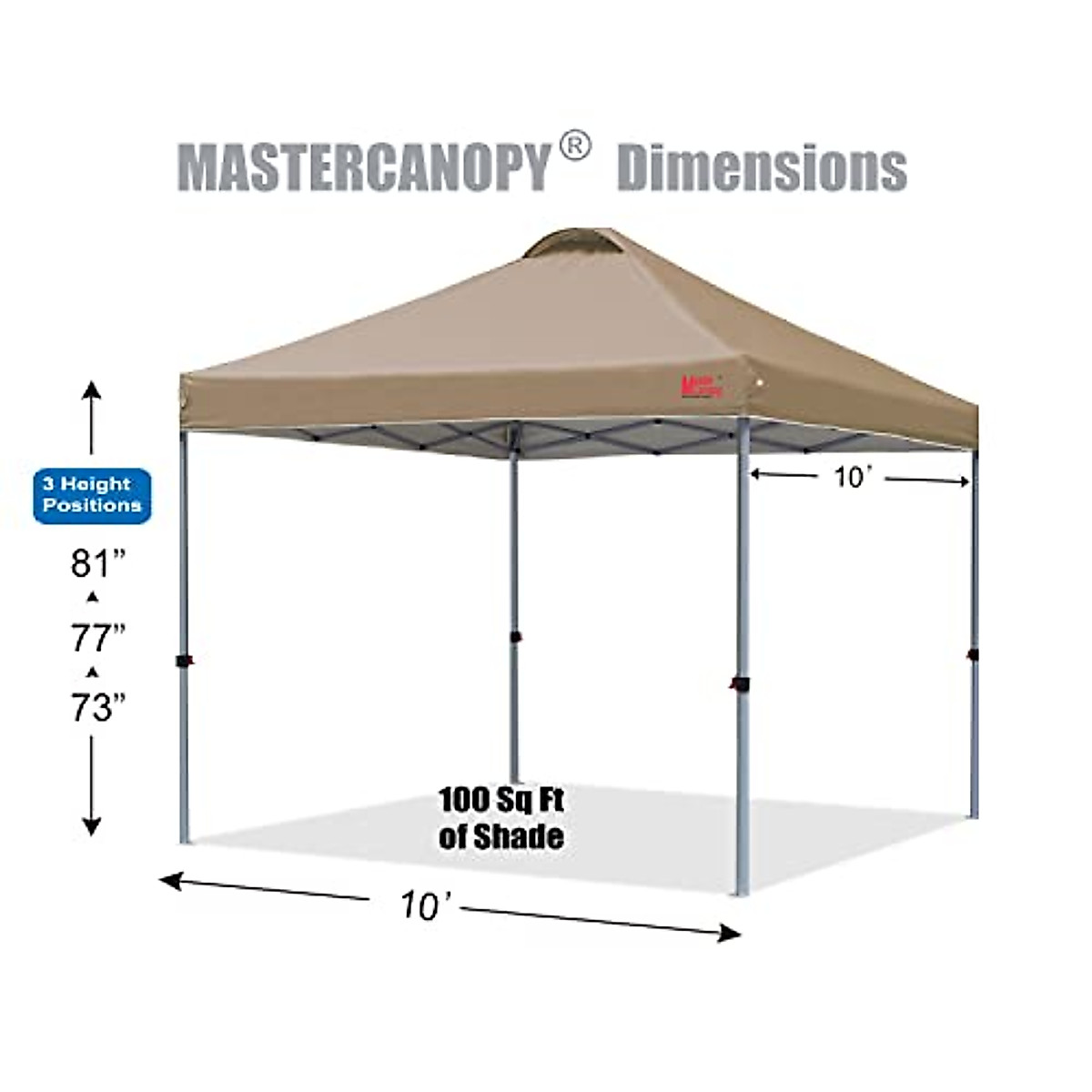 MASTERCANOPY Durable Ez Pop-up Canopy Tent with Roller Bag (10x10, Khaki)