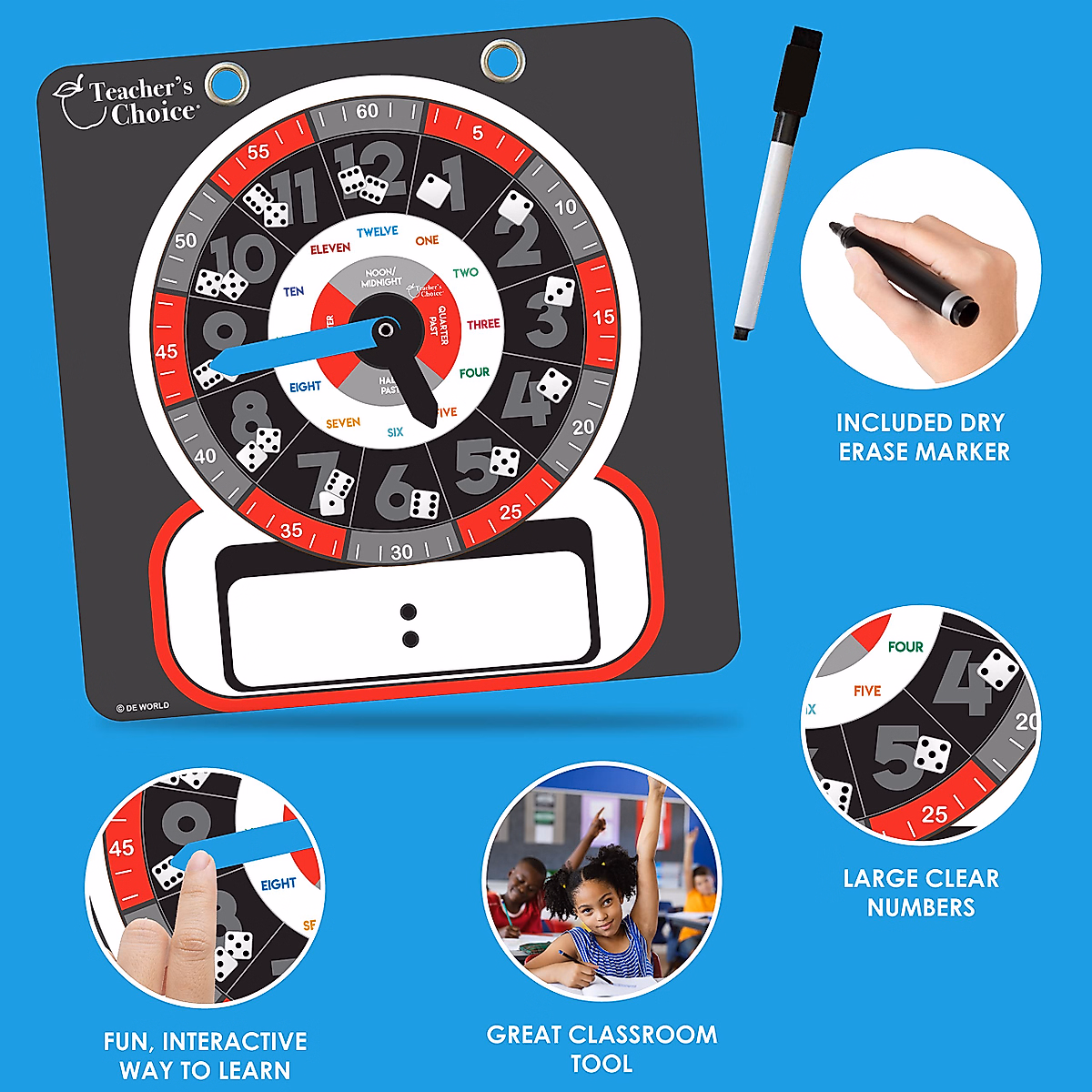 Teacher's Choice Teaching Clocks (Gray, Large)