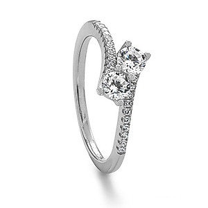 AzureBella Jewelry Overlap Two Stone Cubic Zirconia Ring Rhodium on Sterling Silver with Side Stones, 7