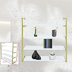 GDAE10 Modern Wall Mounted Shelf Gold Metal Wall Shelf with Wooden Board Floating Storage Rack Wall Mounted Bookshelf Suitable for Living Room Study Bedroom (36 Inch 4 Layer)