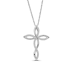 ARAIYA FINE JEWELRY 925 Sterling Silver Round-shape Natural Diamond Infinity Cross Pendant with Rope Chain Necklace 18inch for Women (1/6 cttw, I-J Color, I2-I3 Clarity)