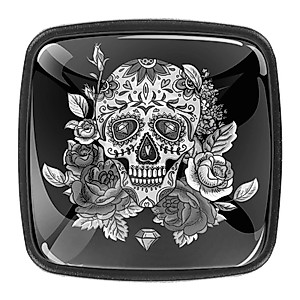 ZXCVASD Black and White Skull 4-Pack Knobs for Dresser Drawers Square Decorative Cabinet Handles Drawer Knobs and Pulls with Screws for Home, Kitchen, Wardrobe-1.18 inch x0.82 inch x0.78 inch