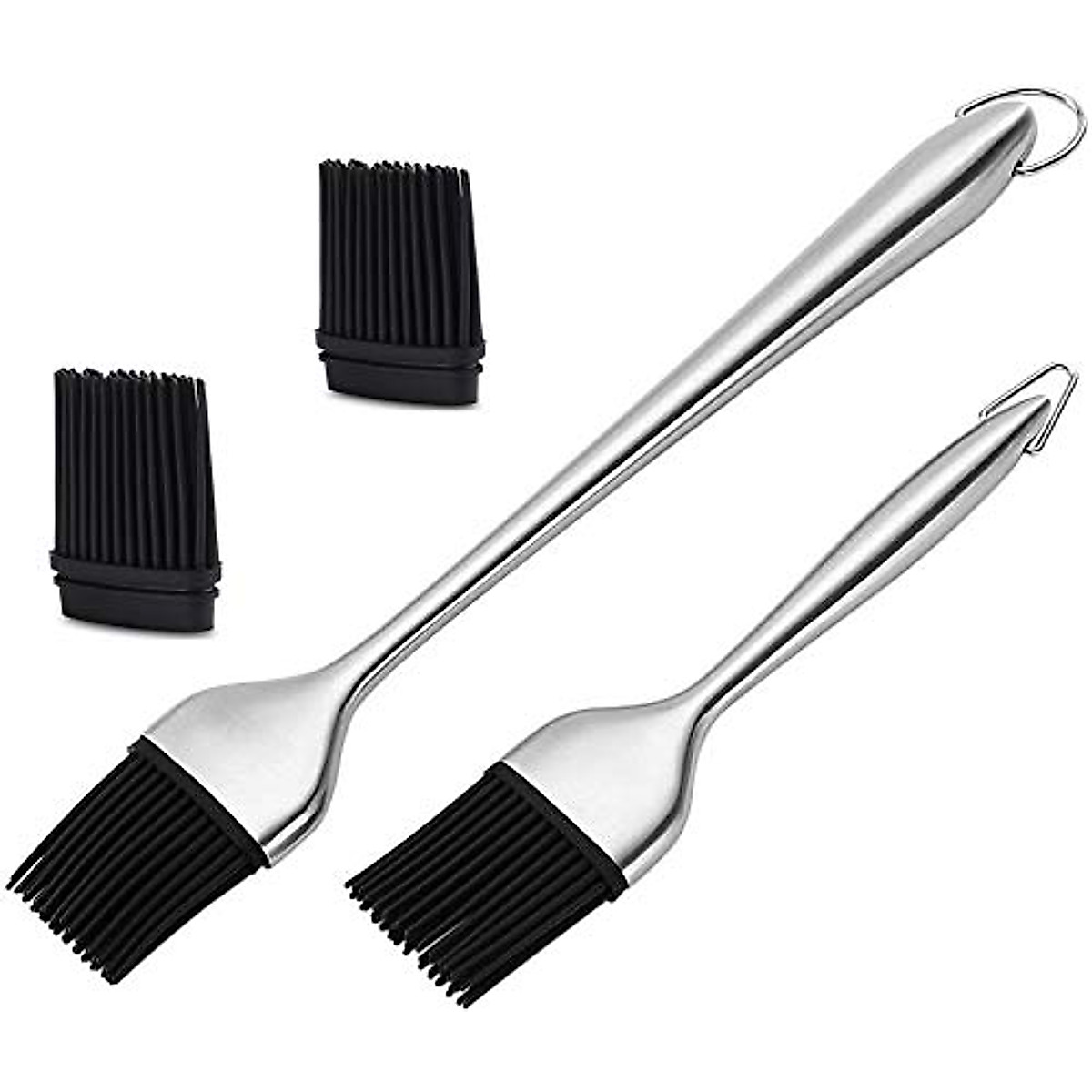 JXS Silicone Sauce Basting Brush, 2 Pcs 12 Inch & 7 Inch Solid Sturdy BBQ Basting Brush with Stainless Steel Handles