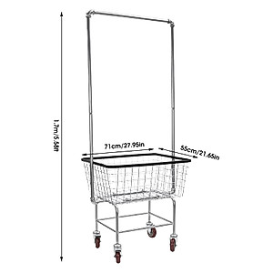 Rolling Laundry Hamper Basket Cart Metal laundry basket with Wheels & Wire Storage Rack and Hanging Rack Wire Basket Cart Commercial Rolling Laundry Butler