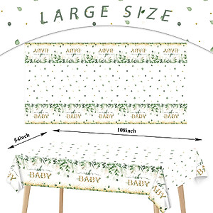 3 Pieces Sage Greenery Oh Baby Tablecloths for Baby Shower Party Decorations Plastic Disposable Gold Foil Eucalyptus Leaf Table Covers for Rectangle Tables Sage Boho Woodland Neutral Party Supplies