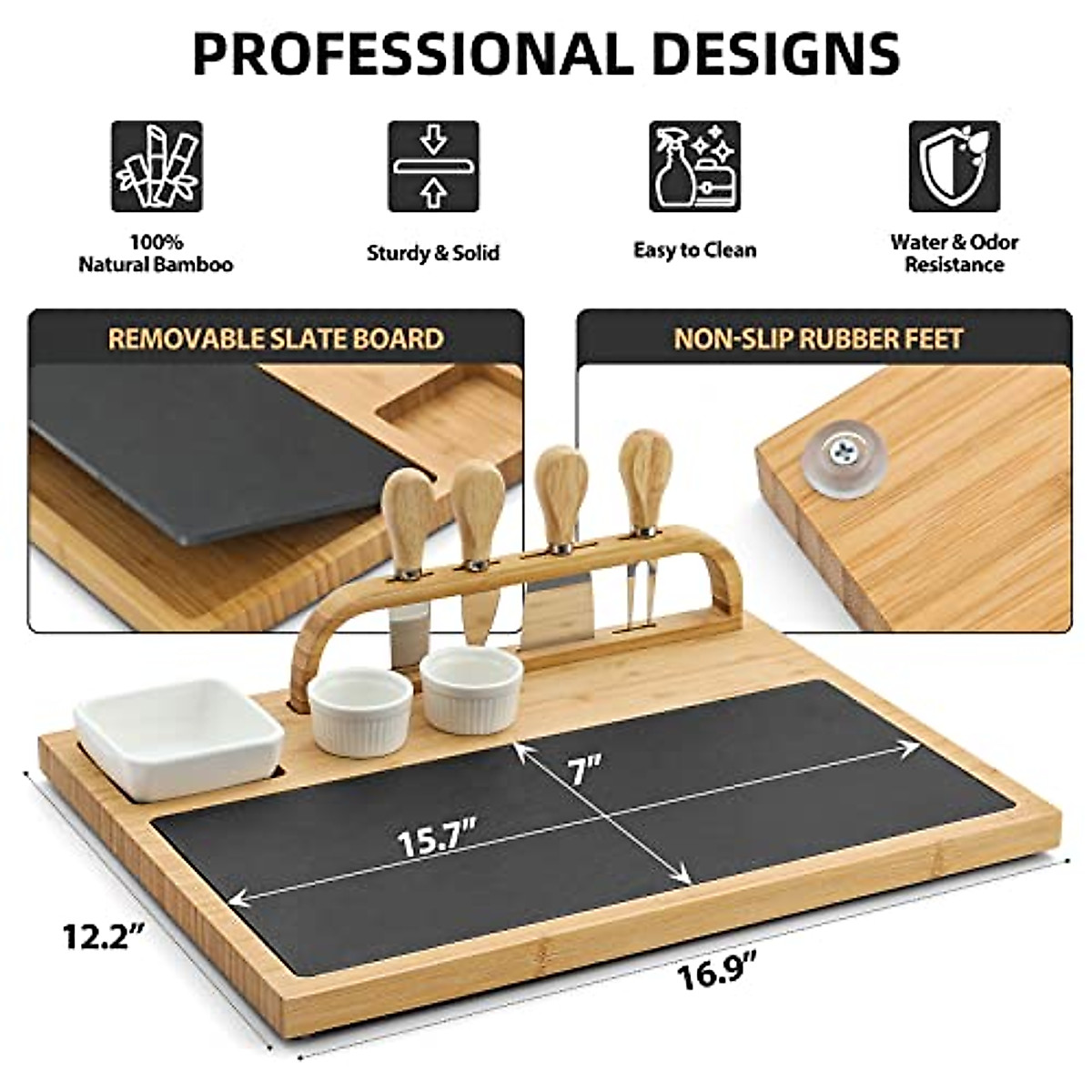 Bamboo Cheese Board and Knife Set - Extra Large Charcuterie Boards Set & Accessories, Large Wooden Cheese Platter Tray with Cutlery - Unique Housewarming, Bridal Shower, Anniversary & Wedding Gift