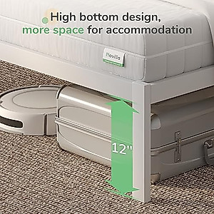 Novilla Queen Bed Frame with Headboard, Metal Platform Bed Frame, Heavy Duty, No Box Spring Needed, Wood Slat Support, Easy Assembly, White