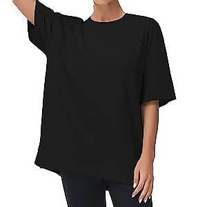 THE GYM PEOPLE Women's Casual Oversized T-Shirts Summer Crewneck Short Sleeve Workout Basic Tee Tops Black