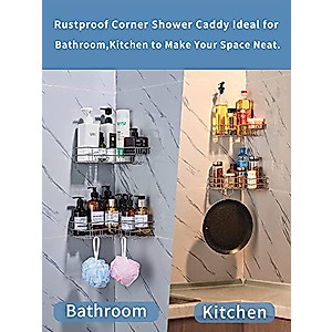 sahhivrm 2-Park SUS304 Corner Shower Shelves, Adhesive Shower Shelf for Inside Shower, Shampoo Soap Holder for Shower Wall, Bathroom Caddy Organizer, Silver Storage Shelf Shower Caddy Basket.