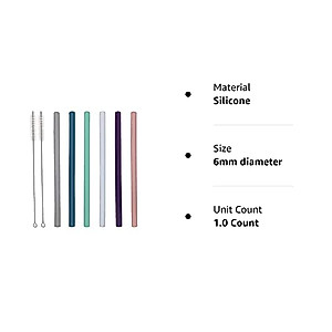 Senneny Set of 6 Silicone Drinking Straws for 30oz and 20oz - Reusable Silicone Straws BPA Free Extra Long with Cleaning Brushes- 6 Straight- 8mm diameter