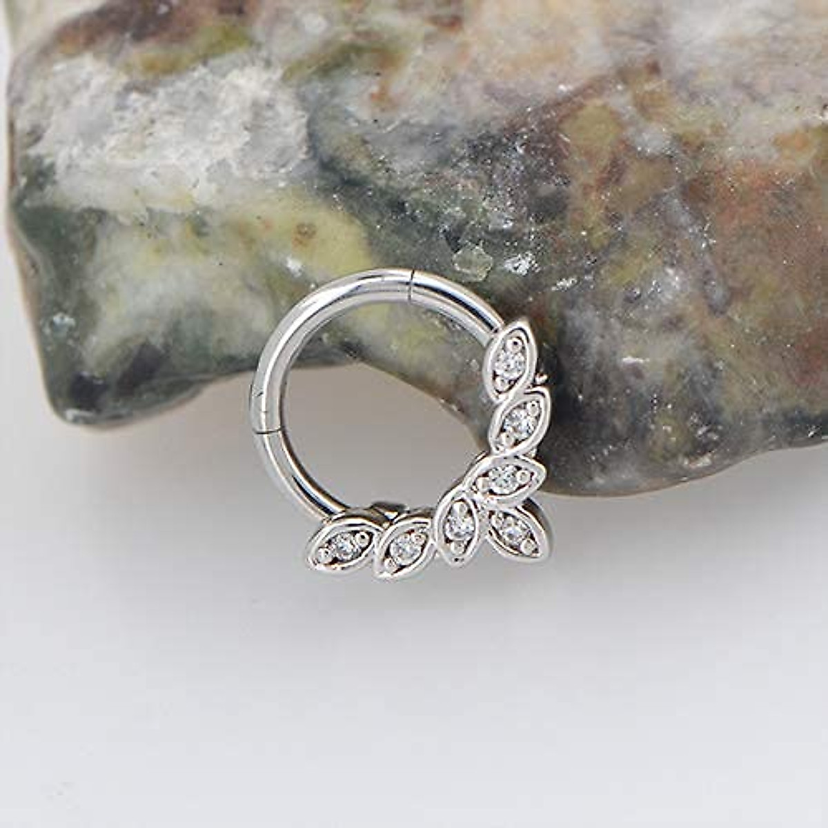 OUFER 16G 316L Stainless Steel Daith Earrings Hoop Cluster CZ Hinged Segment Clicker Daith Clicker Helix Ear Piercing