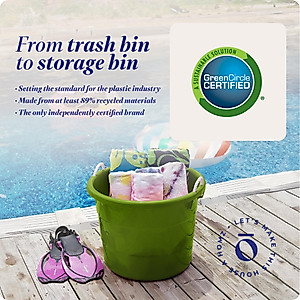 HOMZ 17-Gallon Indoor Outdoor Storage Bucket w/Rope Handles for Sports Equipment, Party Cooler, Gardening, Toys and Laundry, Bold Lime Green (4 Pack)