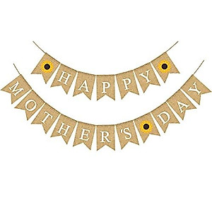 Mother's Day Burlap Banner Sunflower Happy Mother's Dat Banner Garland Rustic Party Decorations Mother's Day Gifts from Daughter and Son (Mother's Day)