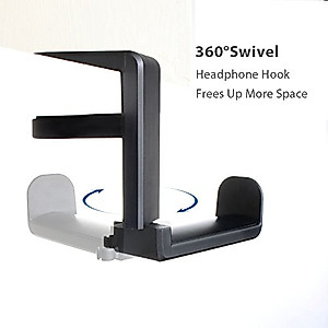 PC Gaming Headset Headphone Hook Holder Hanger Mount, Headphones Stand with Adjustable & Rotating Arm Clamp, Under Desk Design, Universal Fit, Built in Cable Clip Organizer EURPMASK