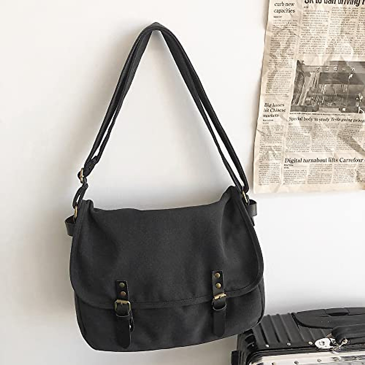 Canvas Messenger Bag Denim Shoulder Bag Hobo Tote Bag Casual Retro Crossbody Bag Large Capacity for Women and Men