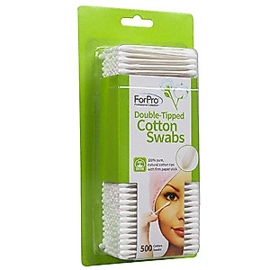 ForPro Double-Tipped Cotton Swabs, 100% Lint-Free Biodegradable Cotton, for Sensitive Skin, 500-Count (Pack of 4)