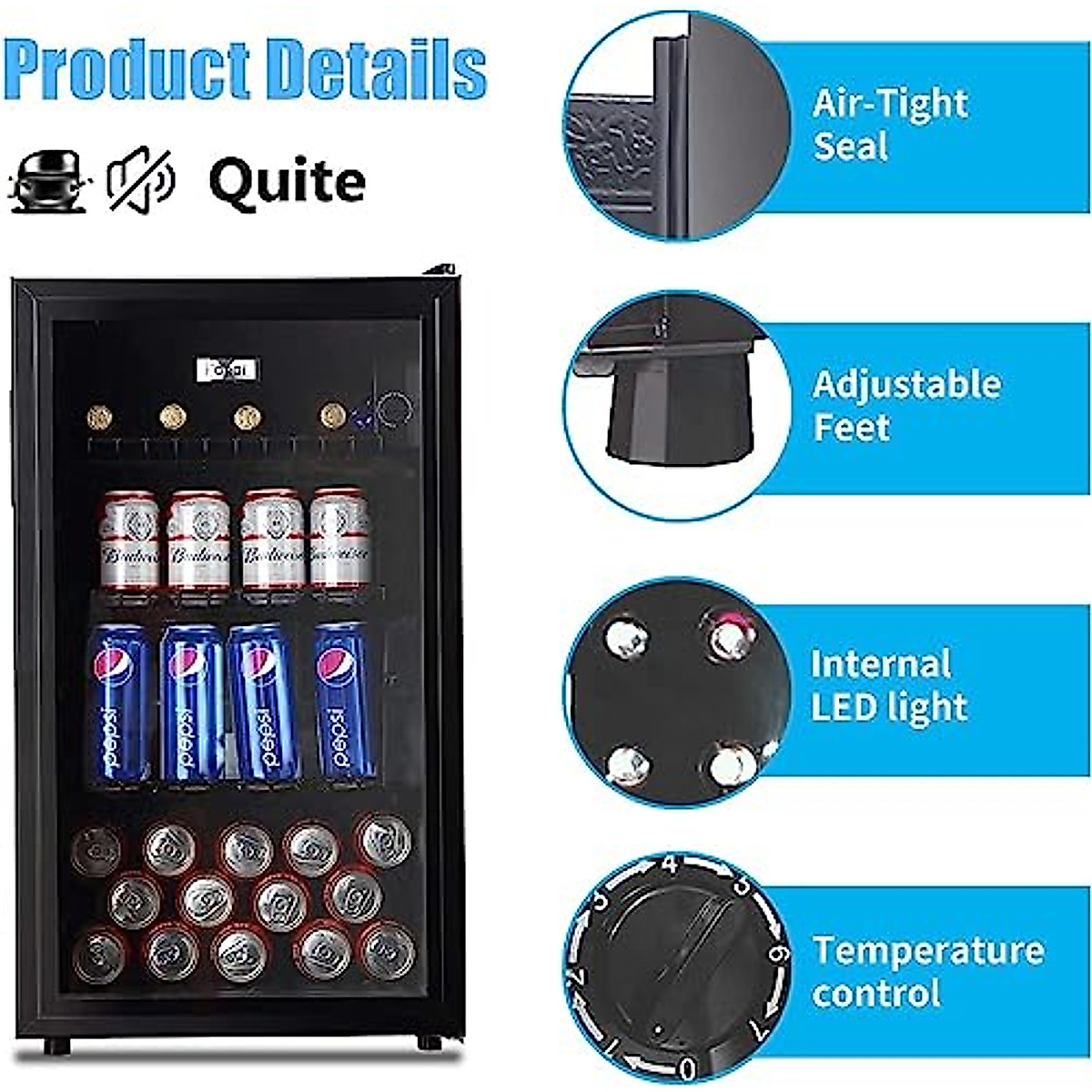 Beverage Refrigerator and Cooler - 120 Can Mini Fridge with Glass Door for Soda Beer or Wine - Small Drink Dispenser Machine for Office or Bar with Adjustable Removable Shelves