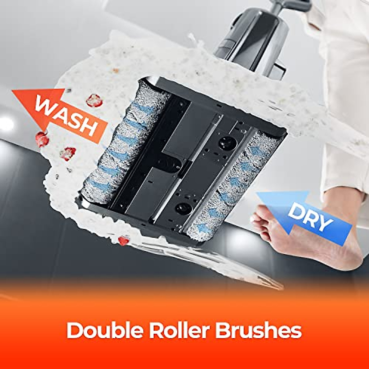 uwant X100 Cordless All in One Wet Dry Vacuum Cleaner and Mop, Double Roller Brush, Self-Cleaning, 44 Mins Long Run Time for Hard Floors ，Smart to Clean Tough Dirt and Pet Hair