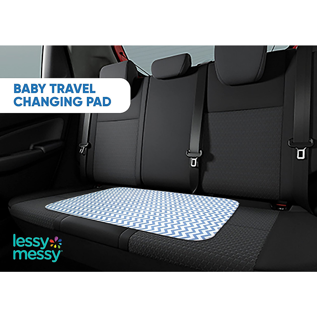 Portable Diaper Changing Mat - Extra Large Waterproof Baby Changing Pad | Machine Washable & Dryer Safe | Wipeable Surface for Easy Cleaning | Stylish Blue Chevron Design