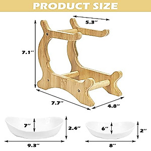 PROLEE 3 Tier/2 Tier Ceramic Fruit Bowl with Bamboo Wood Stand, Large Fruit Basket for Kitchen, Ceramic Serving Tray Set for Sushi, Dessert, Fruit,Cake, Candy (2 Tier)