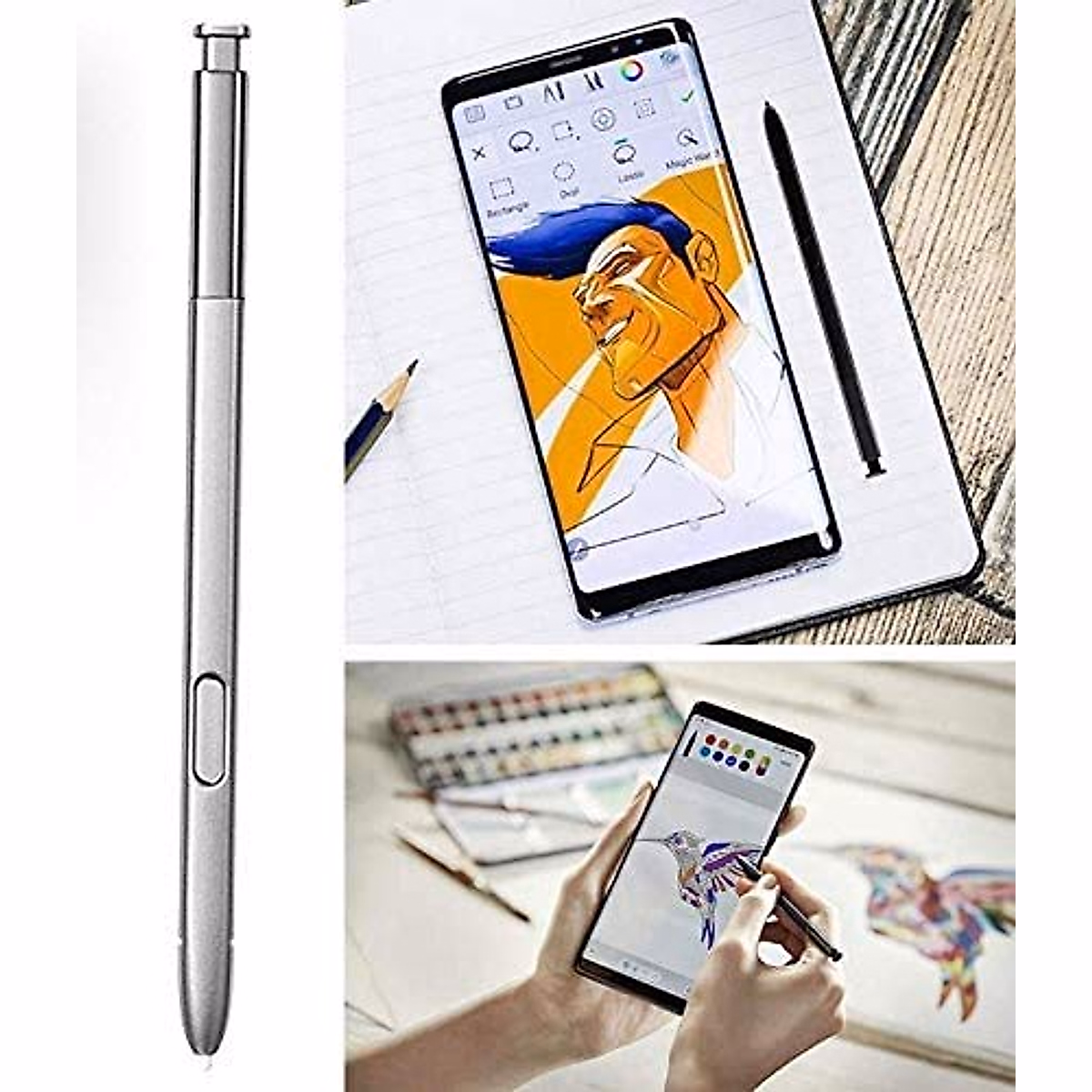 2PCS Galaxy Note 8 Pen Replacement Stylus Touch S Pen Galaxy Note 8 Note8 N950 Stylus Touch S Pen +Tips/Nibs+Eject Pin Black (Silver)