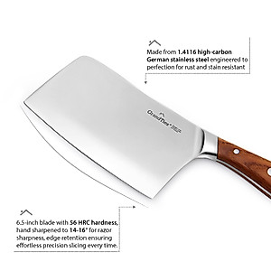 GRANDTIES Meat Cleaver – 6.5” Heavy Duty Butcher Vegetable Bone Knives, Full Tang Sharp High Carbon German Stainless Steel Chopper, Ergonomic Wooden Handle with Gift Box – Bosco Series