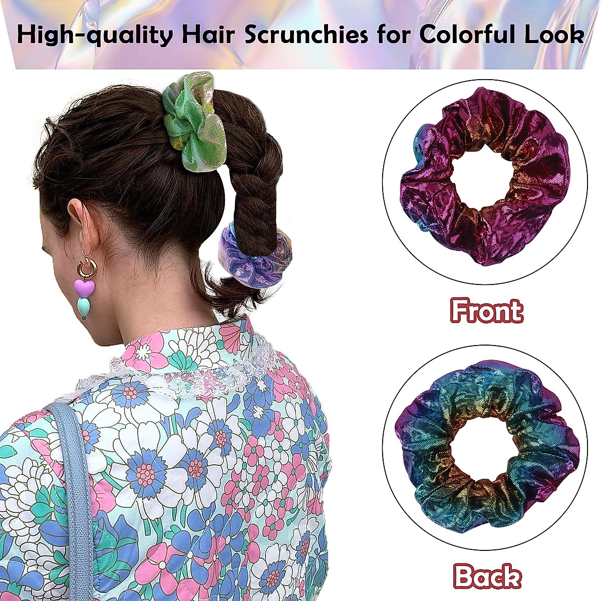Beauty.H.C Shiny Metallic Scrunchies Elastic Hair Bands Hair Tie Ropes Scrunchy Soft Hair bobbles for Ponytail Holder fasion Hair Scrunchies for Girls Party Favorts 24Pcs