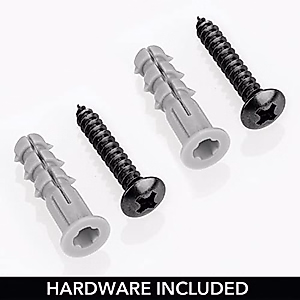 mDesign Wall Mount Metal Entryway Storage Organizer Mail Sorter Basket with 5 Hooks - Letter, Magazine, Coat, Leash and Key Holder for Entryway, Mudroom, Hallway, Kitchen, Office - Matte Black