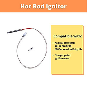 Hot Rod Ignitor Replacement for Pellet Grills - Fire Works Igniter Kit Compatible with Pit Boss 700 700FB 70112 820 820D 820Pro BBQ Grills, Camp Chef Wood Pellet Grills, Traeger Wood Pellet Grills