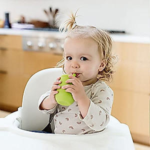 ez pz Mini Cup + Straw Training System 3-Pack (Blue, Lime & Gray) - 100% Silicone Training Cup for Infants + Toddlers - Designed by a Pediatric Feeding Specialist - 9 Months+