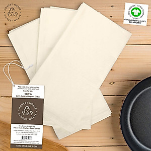 HONEST WEAVE GOTS Certified 100% Organic Flour Sack Cotton Kitchen Hand and Dish Towel Sets - Extra Large 27x27 inches, Fully Hemmed, 12-Pack, Natural Tan