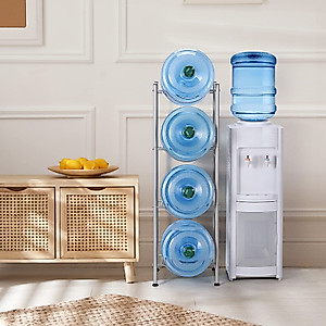 5 Gallon Water Jug Holder Water Bottle Storage Rack, 4 Tier Water Cooler Jug Holder Rack Detachable Water Dispenser Stand for Home Kitchen Office, Silver