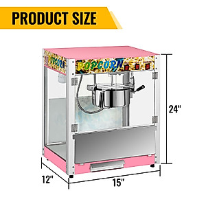 OUKIDR Popcorn Machine, Commercial Popcorn Machine With 8 Oz Kettle Makes Up To 48 Cups, Popcorn Machine Movie Theater Style With 3 Switch Control, Pink