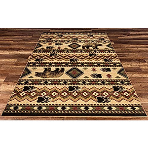 GAD Great American Distributors Cabin Lodge Tribal Southwestern Cozy Area Rug - Beige, Brown, Red - Animal Themed, Bear - Living Room Rug - Hallway, High Traffic - Stain Fade Resistant (5'3"x 7'6")