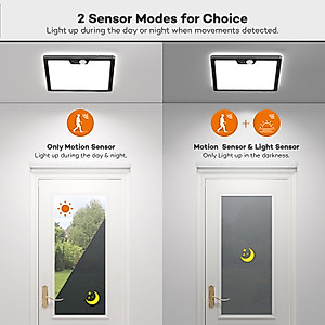 Annaror Motion Sensor LED Ceiling Light Wired, 18W 1800LM Flush Mount Light Fixture with 3 Timer, 3000K 4000K 5000K Selectable, Square Motion Ceiling Light for Closet Porch Stairs Hallway, Black