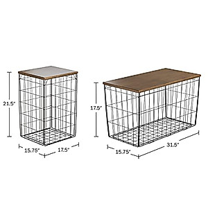 Lavish Home Set of 3 Living Room Tables - Metal Basket Storage with Removable Lids - 2 Small Side and 1 Large Accent Table (Brown/Black)