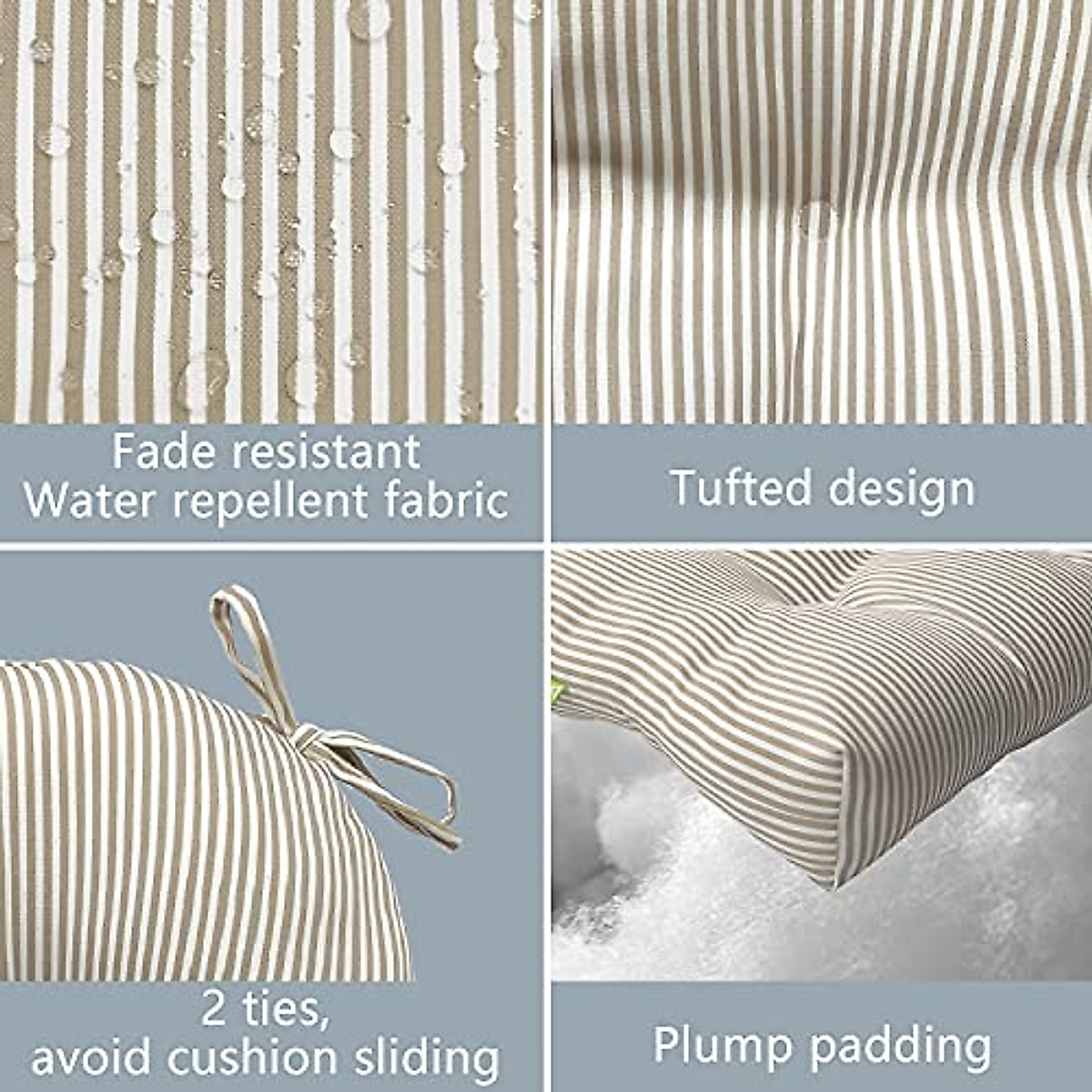 LVTXIII Outdoor Seat Cushions Seasonal Tufted Chair Cushions, Patio Chair Pads for Dining Chairs, Office Armchairs and Garden Furniture Decoration (Round Back, 19”x19”x5”, Stripe Beige, 2 Pack)