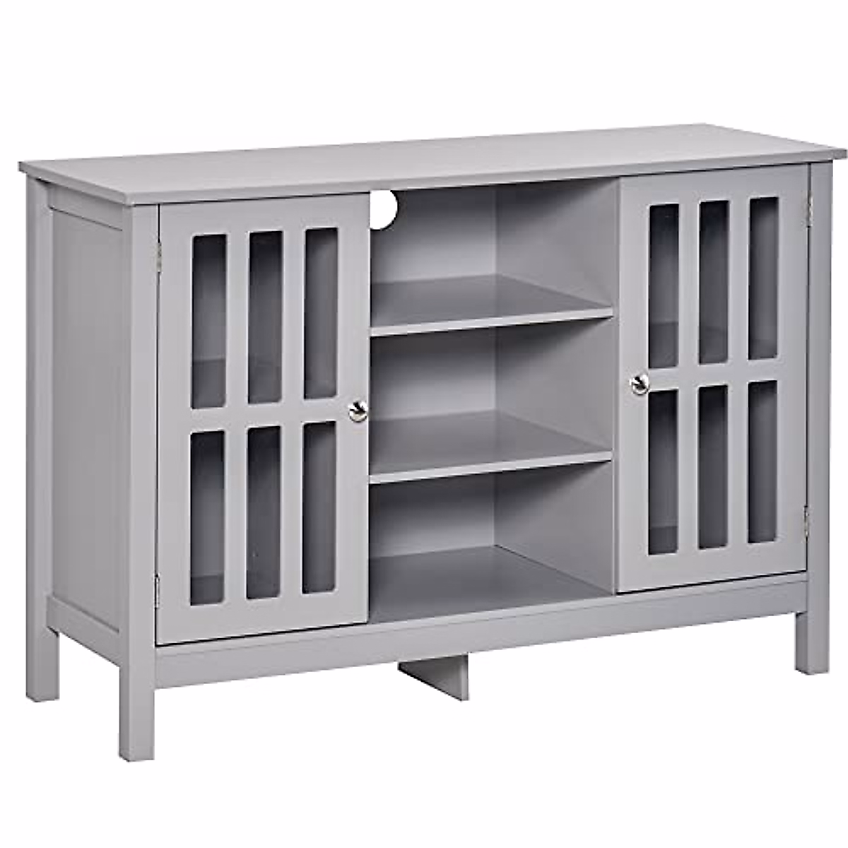 HOMCOM Sideboard, Buffet Cabinet, Coffee Bar Cabinet, Kitchen Cabinet with Storage Shelves, Slatted Framed Doors and Cable Management for Living Room, Gray