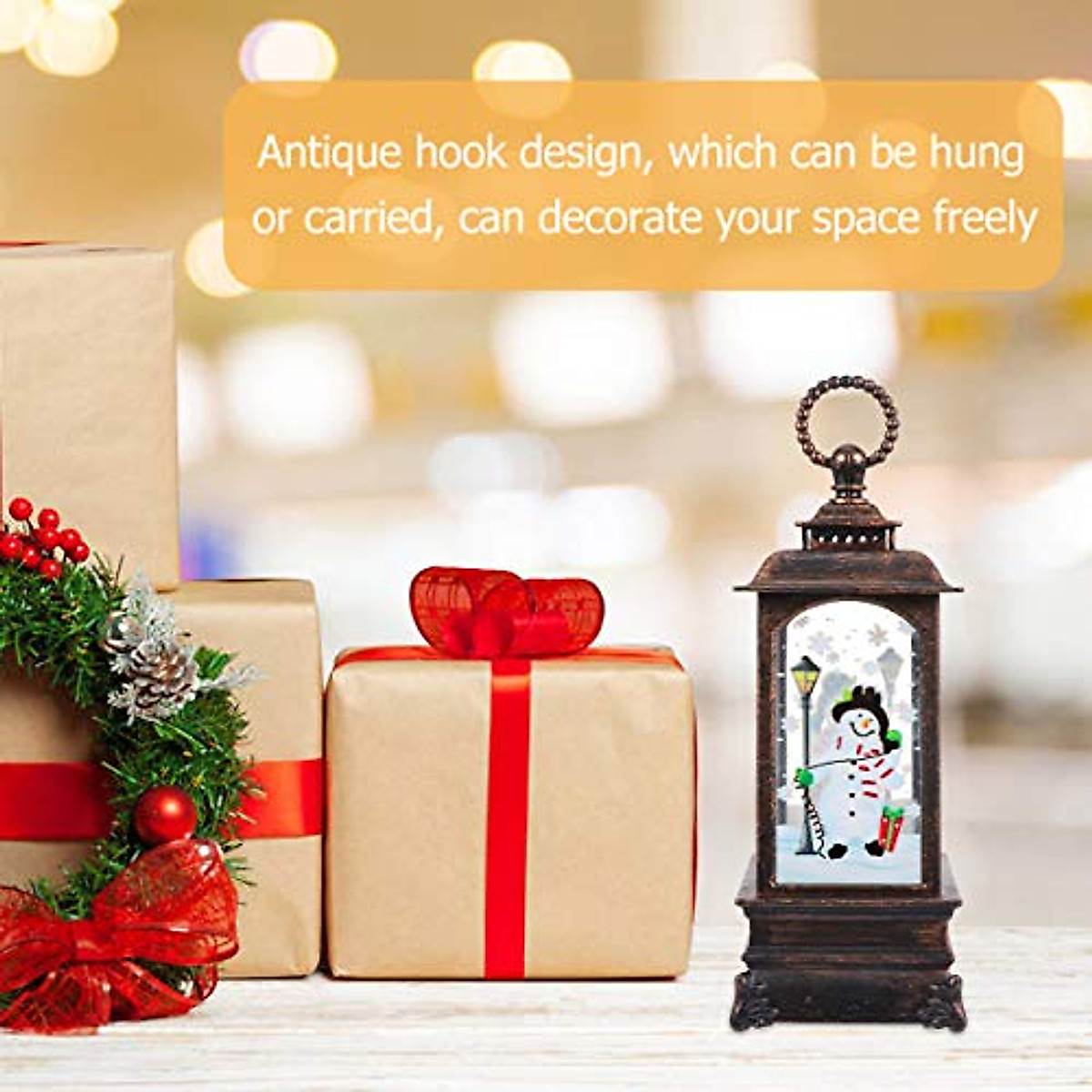 Veemoon Christmas Lanterns Light Lighted Christmas, Fall Snow Globe Lantern, Thanksgiving Candle Light Lamp Snow Globe for Fall Harvest Day Home Fall Decor Gift Xmas Wind Light