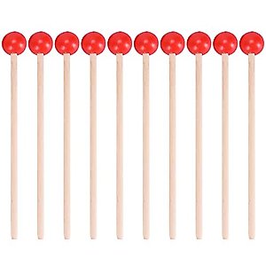 12pcs drum sticks Rubber Mallet Percussion Sticks with Wood Handle Round Head Mallet Music Accessories for Children wooden hammer Kids kids mallets (Red)