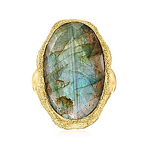 Ross-Simons Oval Labradorite Textured and Polished Ring in 18kt Gold Over Sterling. Size 8