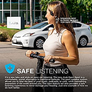 JLab Open Sport Open-Ear Wireless Earbuds | Black | Flexible Earhook | Bluetooth Multipoint | Dual Connect | Safe Listening | Optional Glasses Clip | 24+ Hours Battery Life | Custom EQ Sound Settings