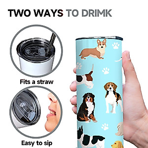Dog Tumbler with Lid and Straw Dog Paw Print Coffee Animal Travel Mug 20oz Dog Stainless Steel Cup，Dog Lovers Gifts for Women
